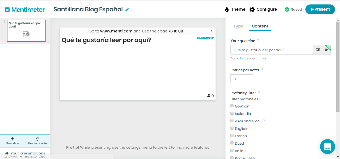 Mentimeter – un recurso entretenido. O “ cómo crear nubes de palabras ...